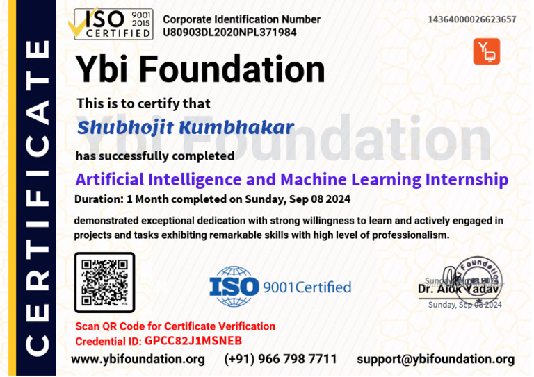 Artificial Intelligence and Machine Learning Internship (30days) | PDF