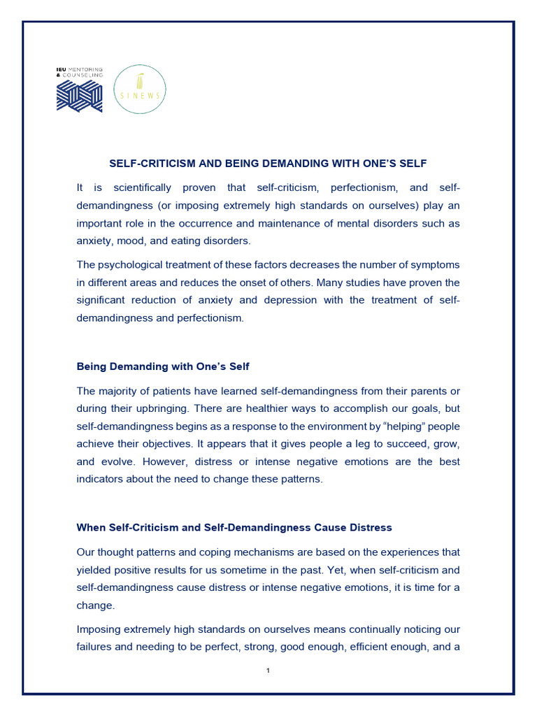 Self Criticism | PDF | Perfectionism (Psychology) | Anxiety
