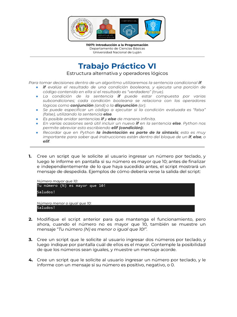 TP VI - Estructura Alternativa y Operadores Lógicos | PDF | Python ...