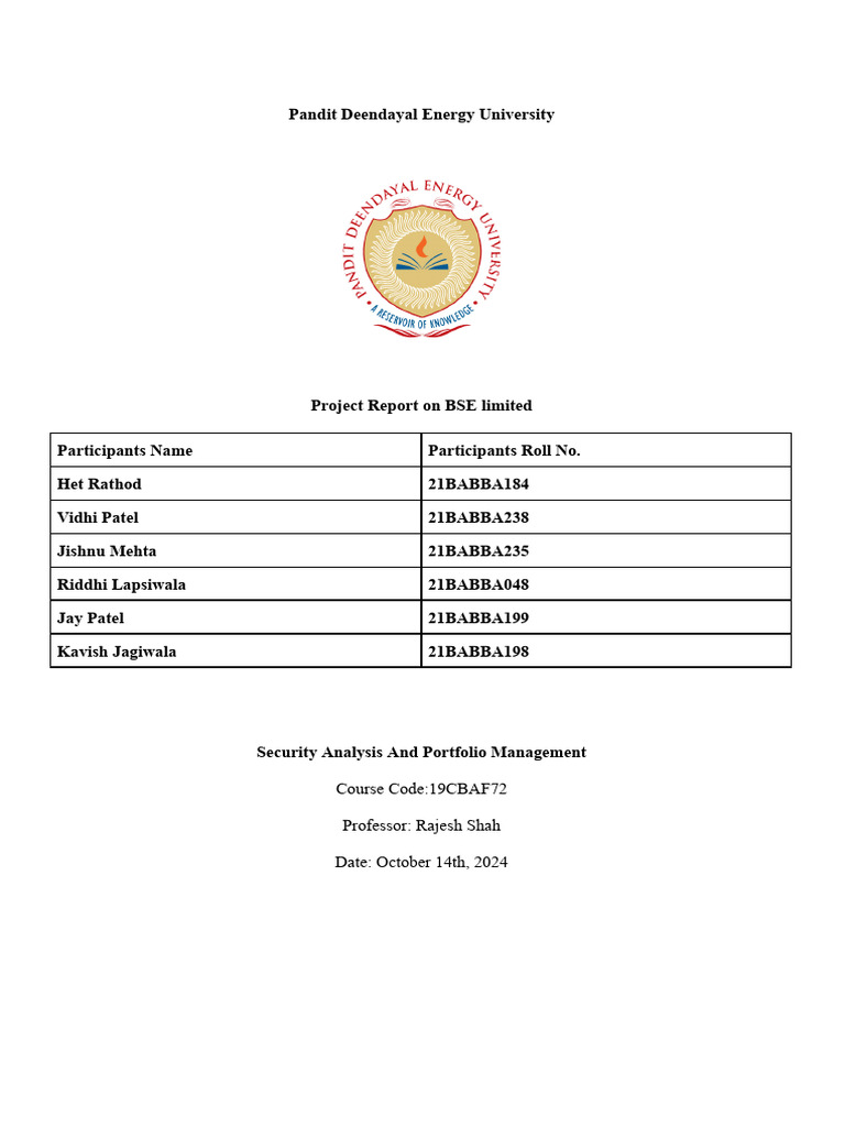 BBA SAPM IA Project Report Group No. 9 | PDF | Investing | Technical Analysis