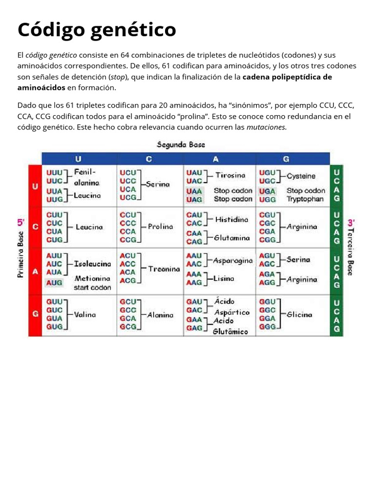 Introducción al Código Genético | PDF