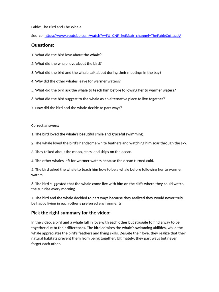 Fable The Bird and The Whale | PDF | Whales