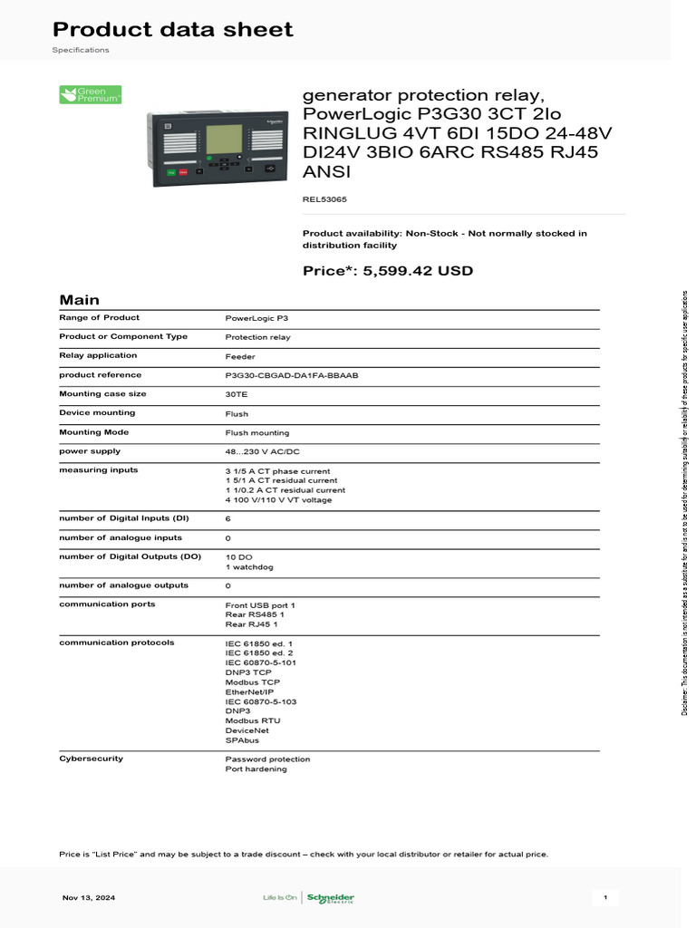 Schneider Electric - PowerLogic-P3-Protection-Relays - REL53065 | PDF ...