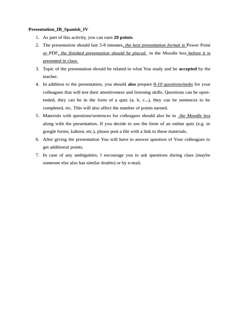 Presentation IB Spanish IV | PDF