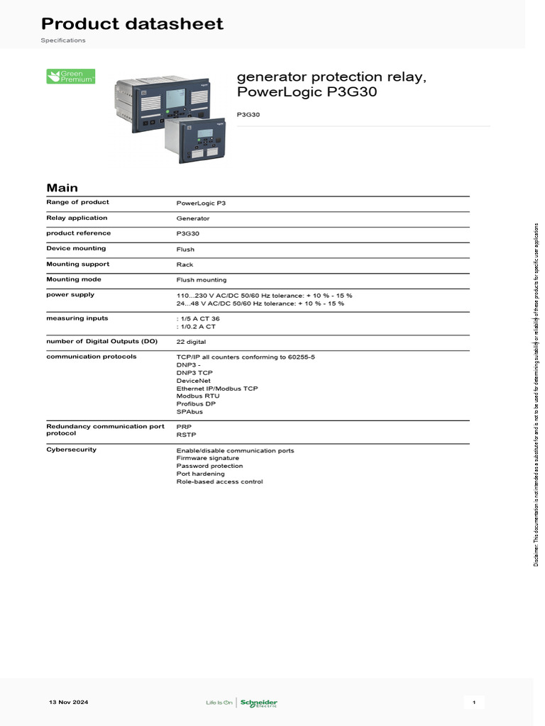 Schneider Electric - PowerLogic-P3-Protection-Relays - P3G30 | PDF | Relay | Power Supply