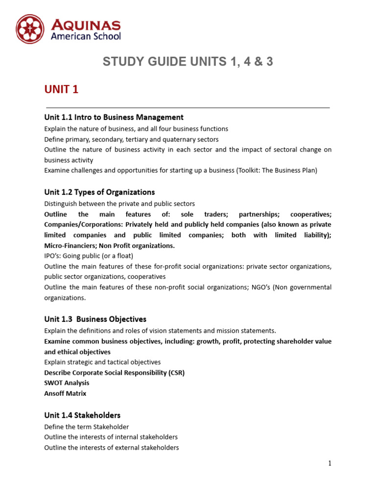 Study Guide Units 1, 4 & 3 (Final - IB1 HL) | PDF | Cost Of Living ...