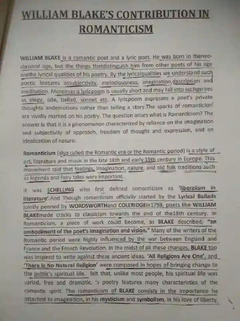 William Blake's Contribution in Romanticism | PDF