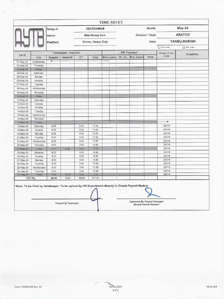 Aytb Petro Rabigh Ts-May 2024 & June-2024 | PDF