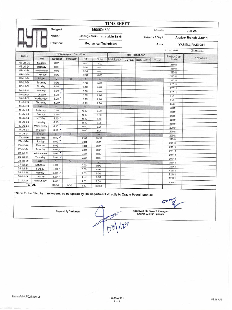 Aytb Petro Rabigh Ts Summary July 2024 & August 2024 | PDF