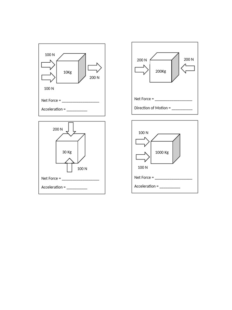 Physics: Calculating Net Force & Acceleration | PDF