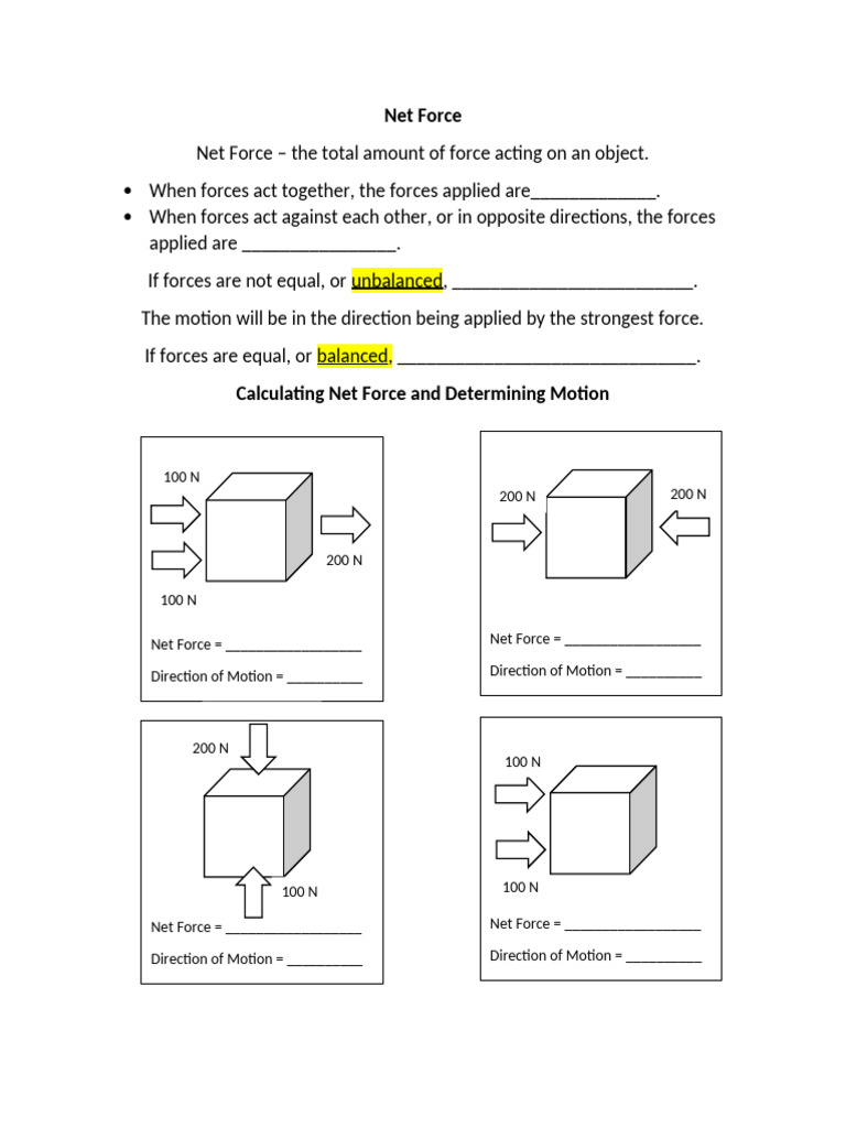 Net Force Notebook Page | PDF