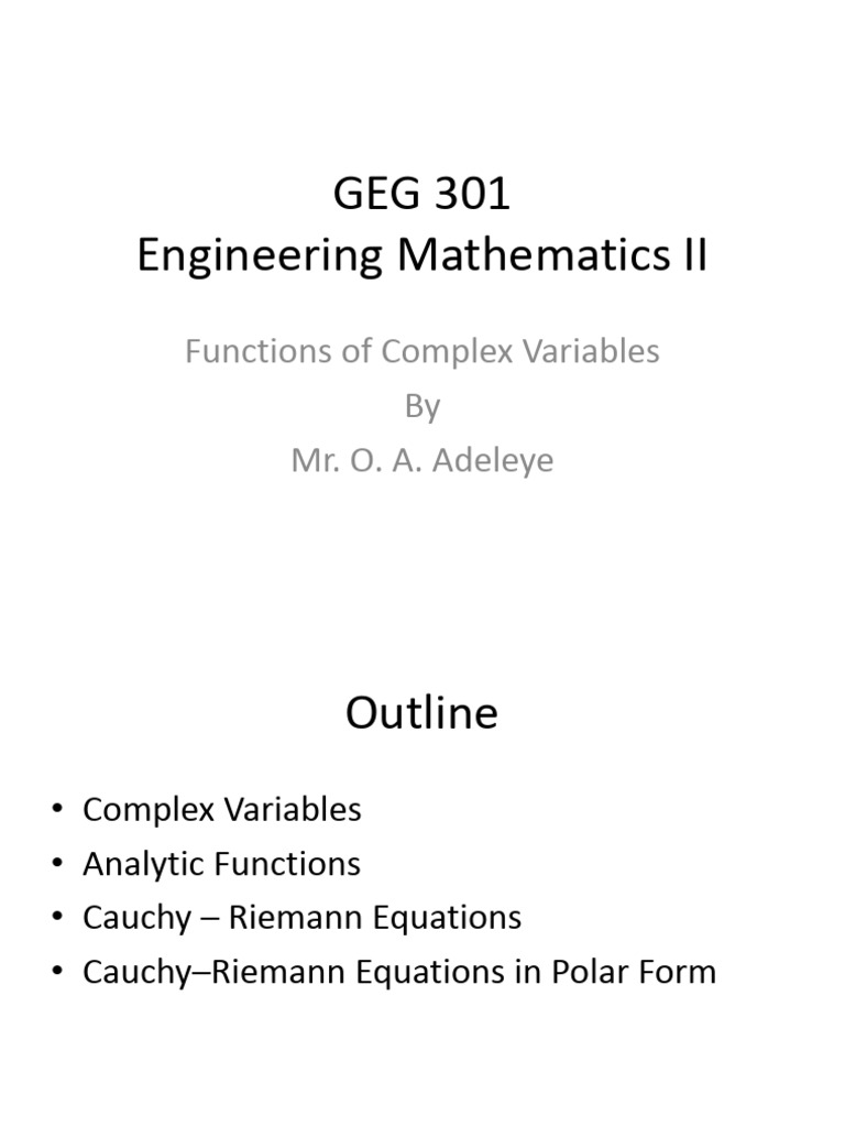 GEG 301 Functions of Complex Variables | PDF | Complex Analysis | Holomorphic Function