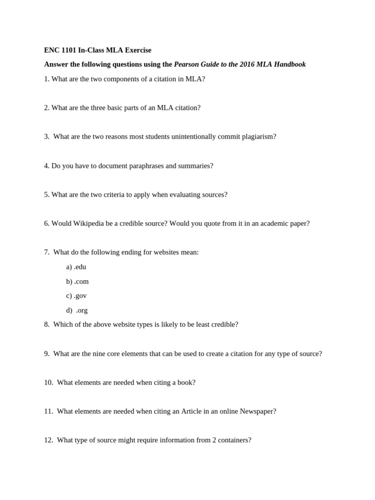 MLA Quiz 1 | PDF