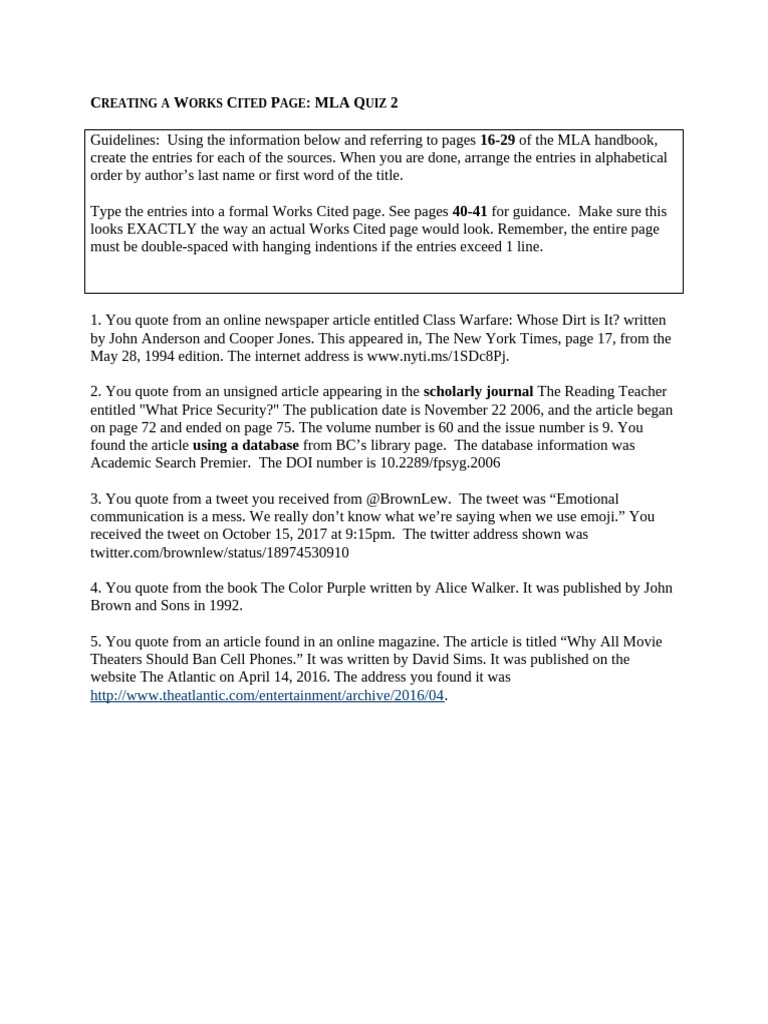 MLA Works Cited Page Creation Guide | PDF