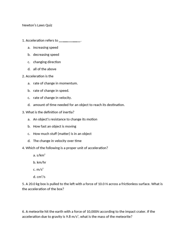 Newton Laws Quiz | PDF
