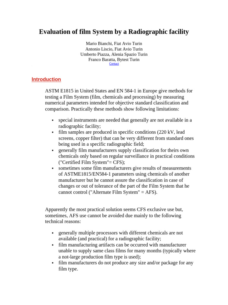 Evaluation of Film System by A Radiographic Facility | PDF ...