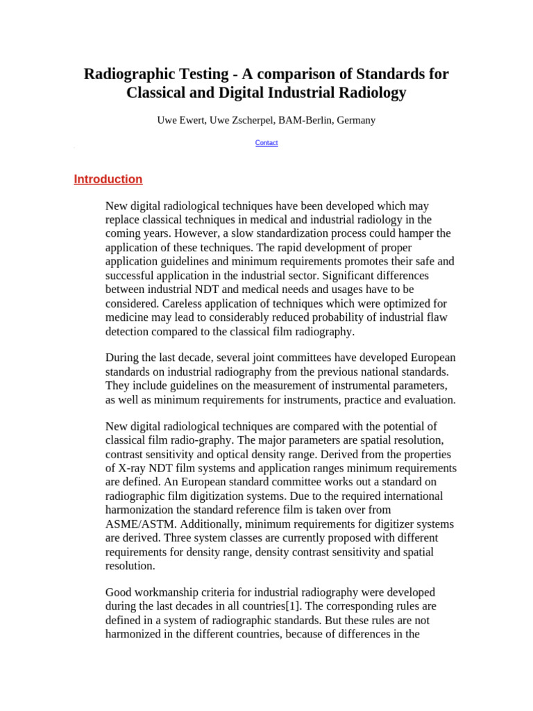 Radiographic Testing Standards Comparison | PDF | Radiography | Ct Scan