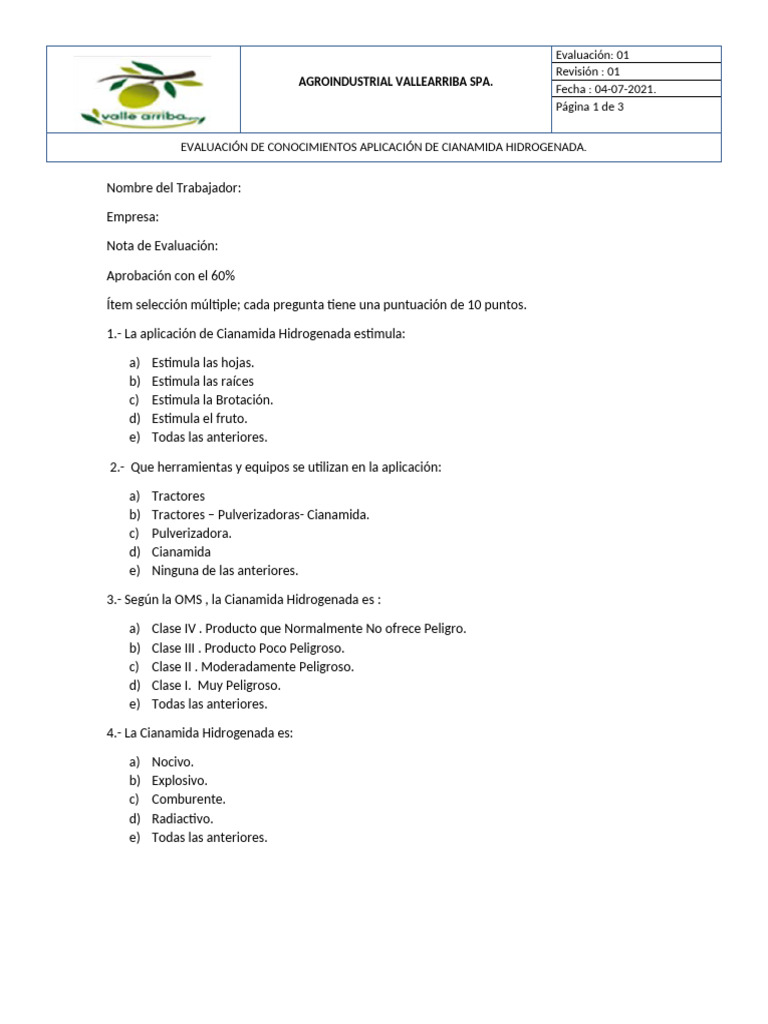 Evaluación Cianamida | PDF