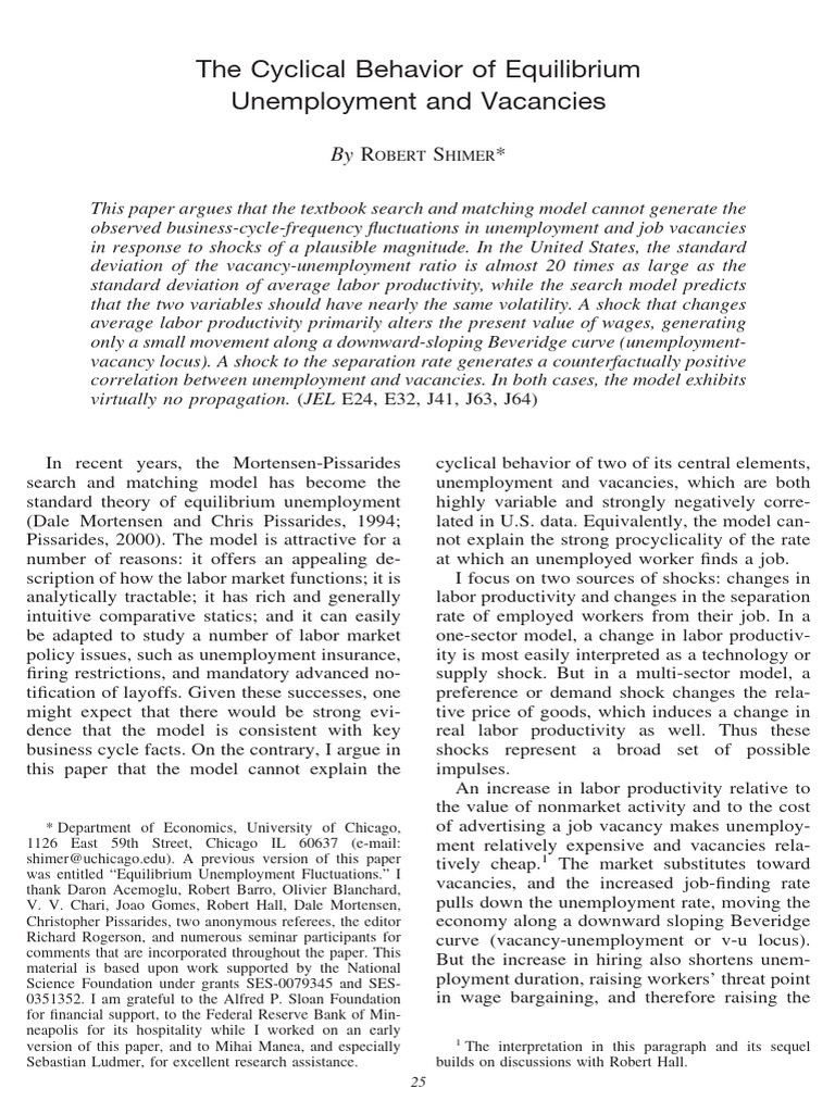 Shimer AER | PDF | Unemployment | Labour Economics