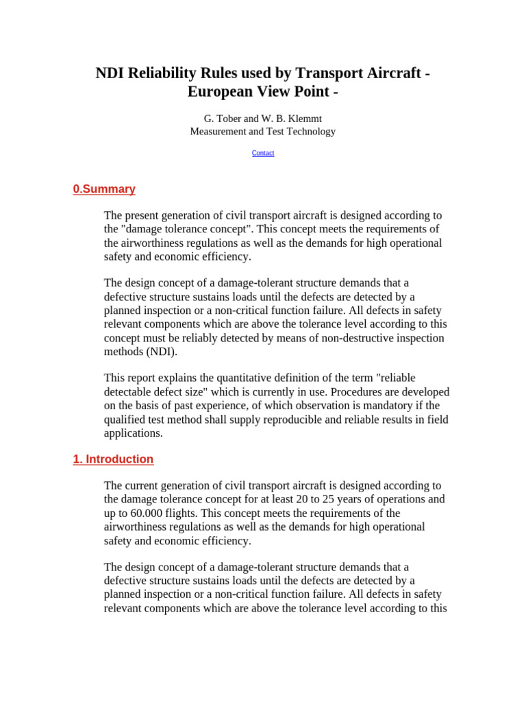 NDI Reliability Rules used by Transport Aircraft - European View Point ...