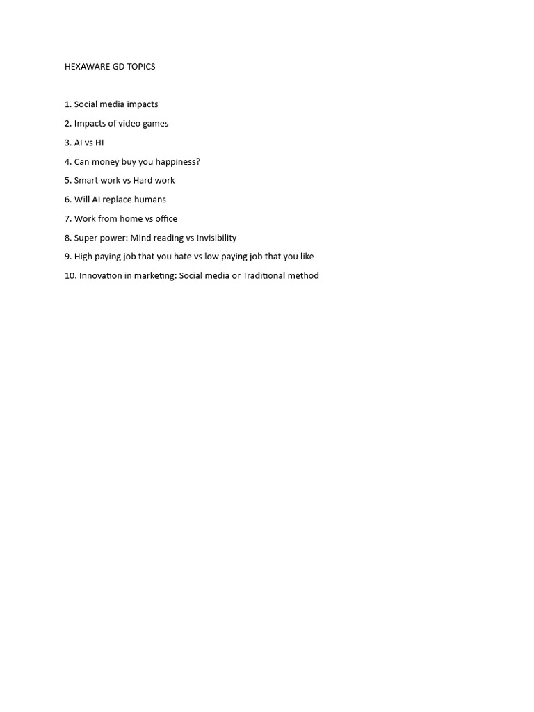 Hexaware Gd Topics | PDF