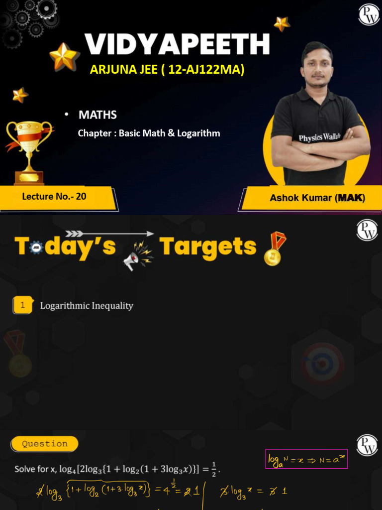 Basic Math & Logarithm - 20 - Class Notes - 12-AJ122MA | PDF