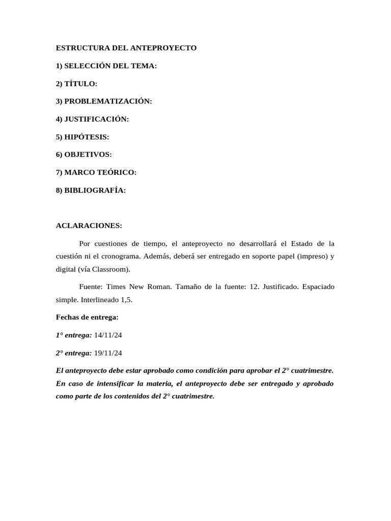 Estructura Del Anteproyecto | PDF