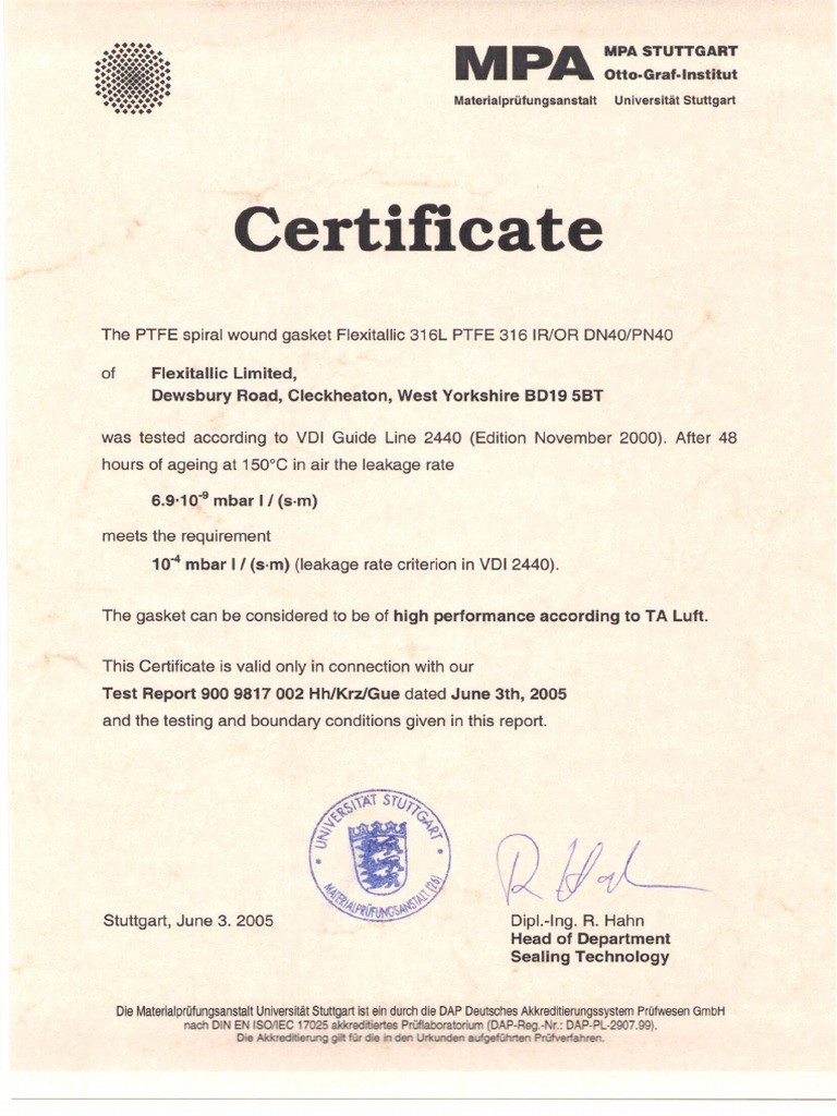 Ta Luft SWG Ptfe | PDF