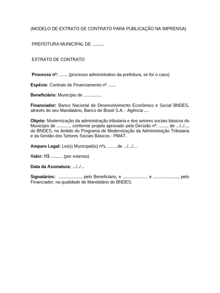 Extrato de Contrato de Financiamento Público | PDF