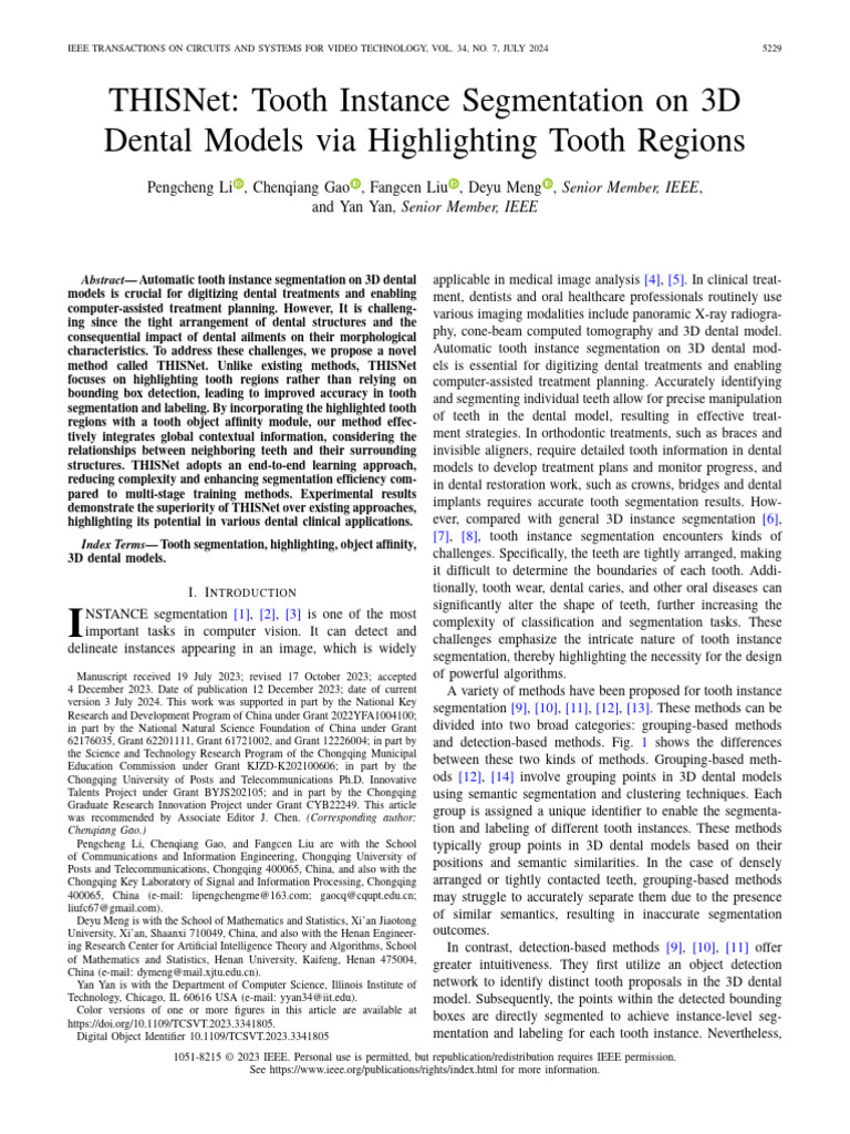Thisnet Tooth Instance Segmentation On 3d Dental Models Via