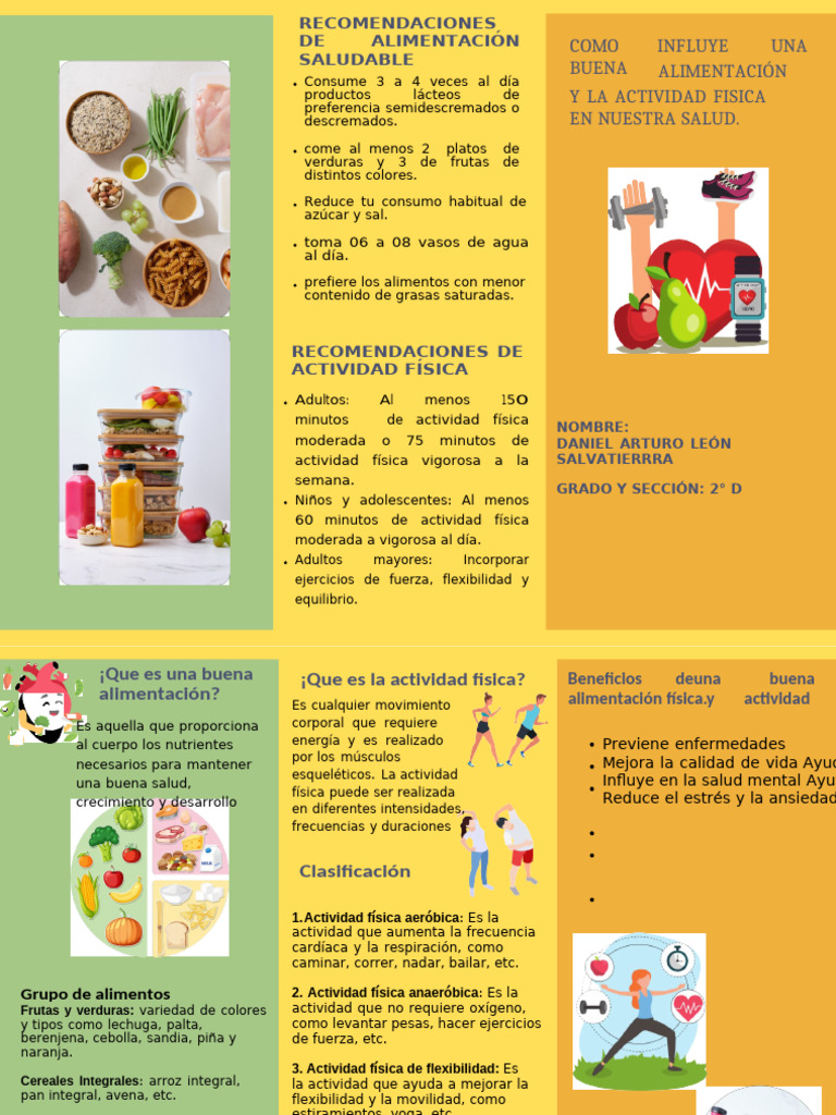 Triptico Daniel Arturo Alimentacion Saludable | PDF | Flexibilidad (anatomía) | Alimentos