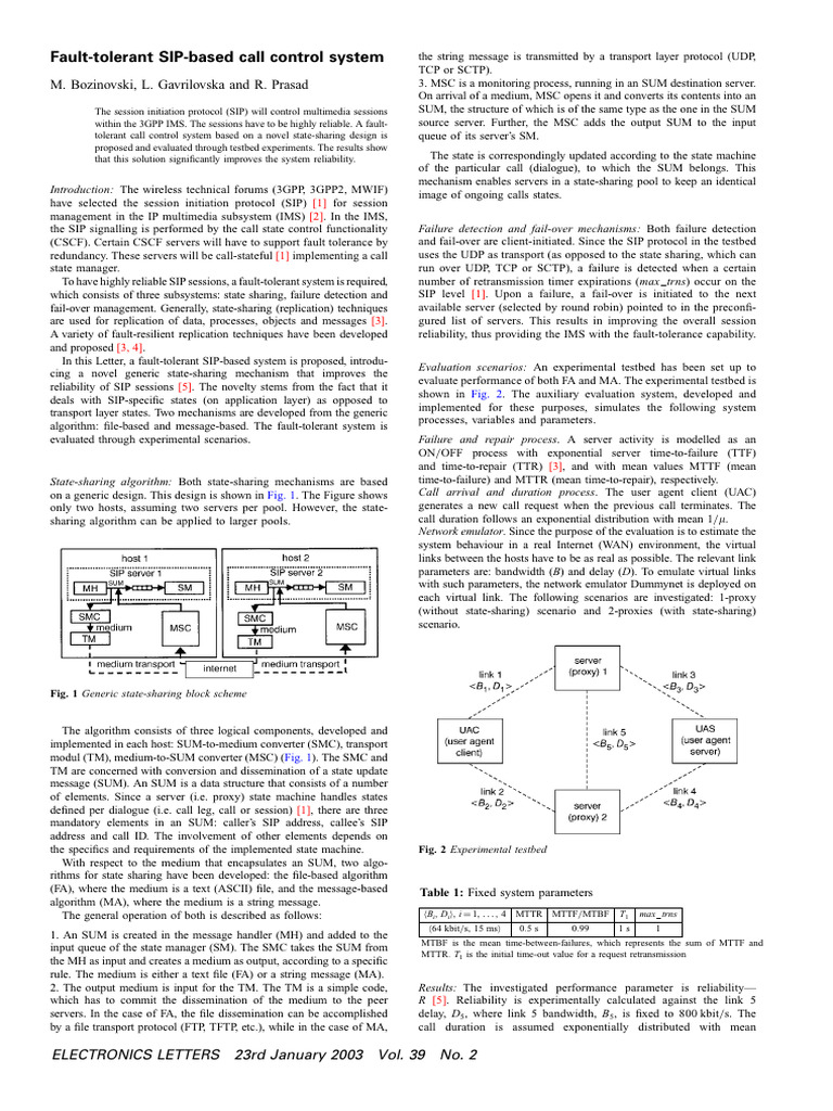 Bozinovski, Fault-Tolerant SIP-based Call Control System | PDF | Session Initiation Protocol ...