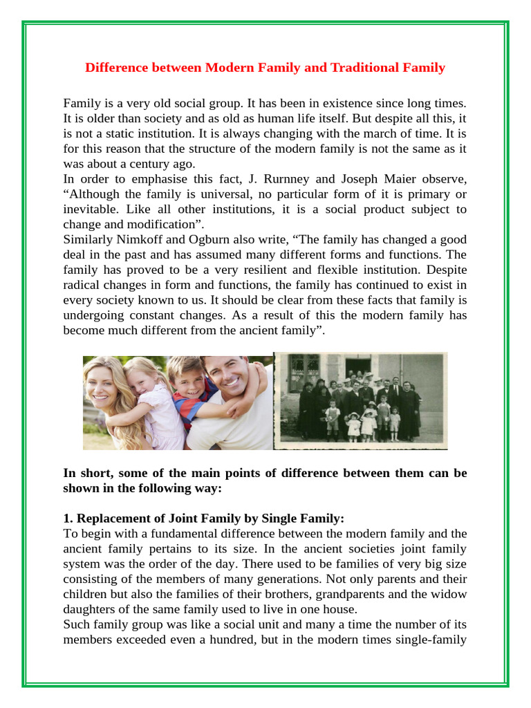 Difference Between Modern Family and Traditional Family | PDF ...