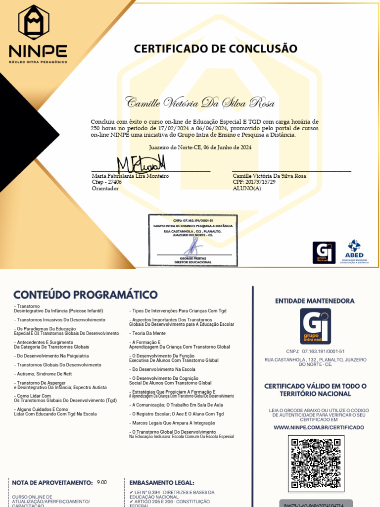 certificado (3) | PDF | Transtorno global do desenvolvimento | Espectro do autismo