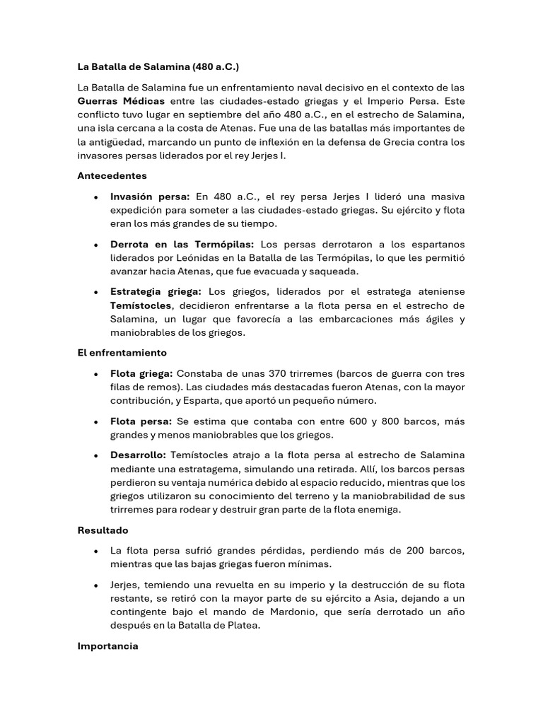 La Batalla de Salamina | PDF | Conflictos del primer milenio antes de ...