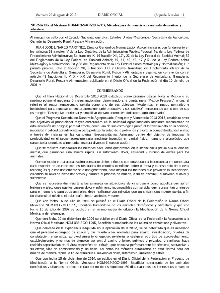 Norma Oficial Mexicana Nom 033 Sag Zoo 2014 | PDF | Anfibio | Vacas