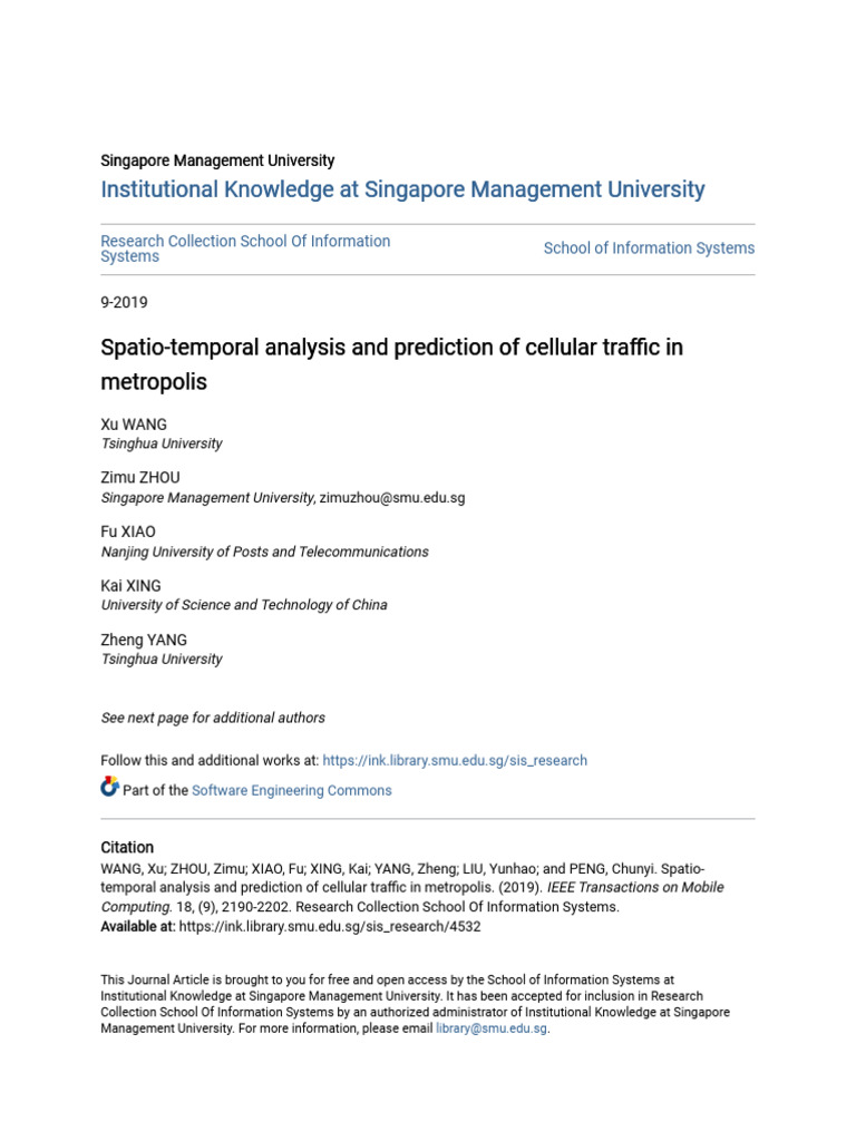 Spatio Temporal Analysis And Prediction Of Cellular Traffic In Me Pdf Spatial Analysis