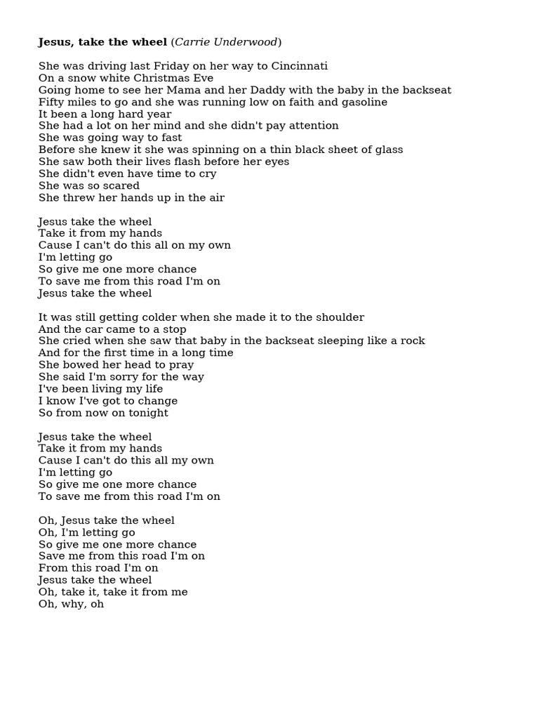 Jesus, Take The Wheel | PDF