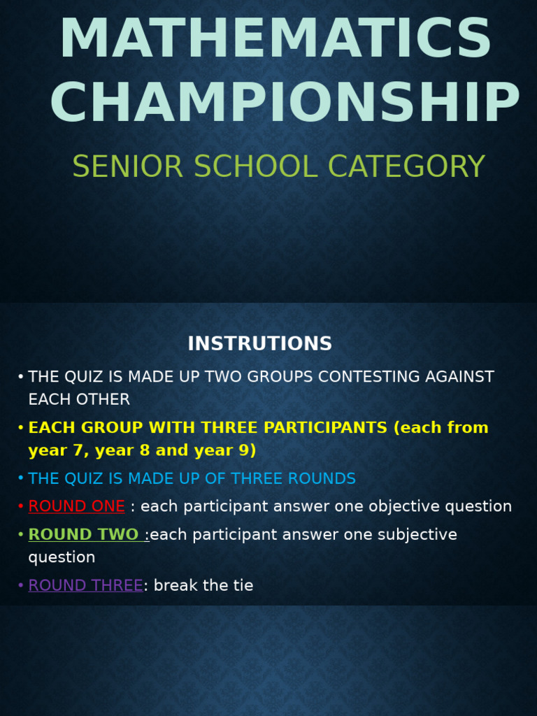 Maths Quiz Competition Senior Category | PDF