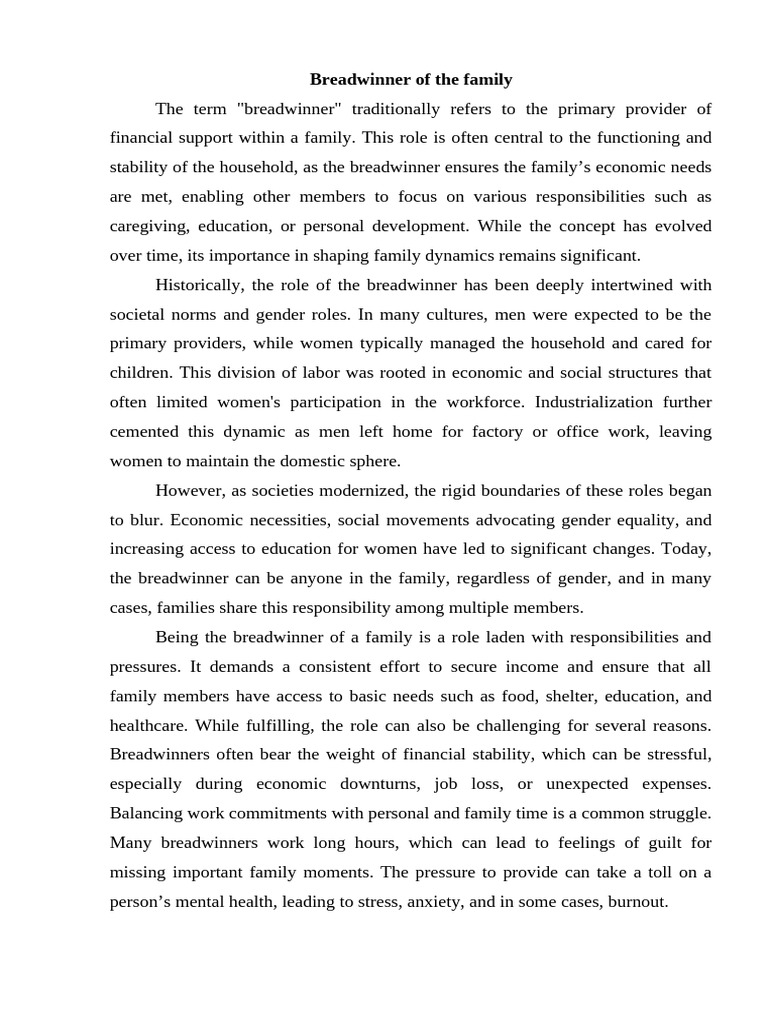 Breadwinner of The Family | PDF | Family | Social Psychology