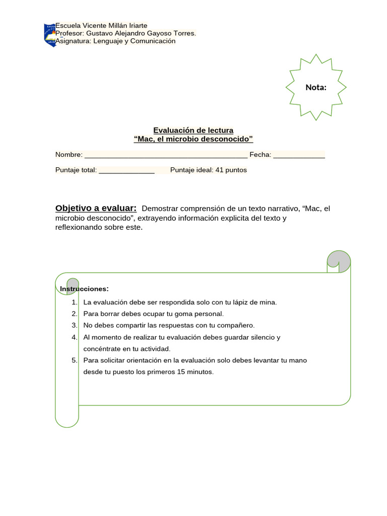 Evaluación: Mac, el microbio desconocido | PDF