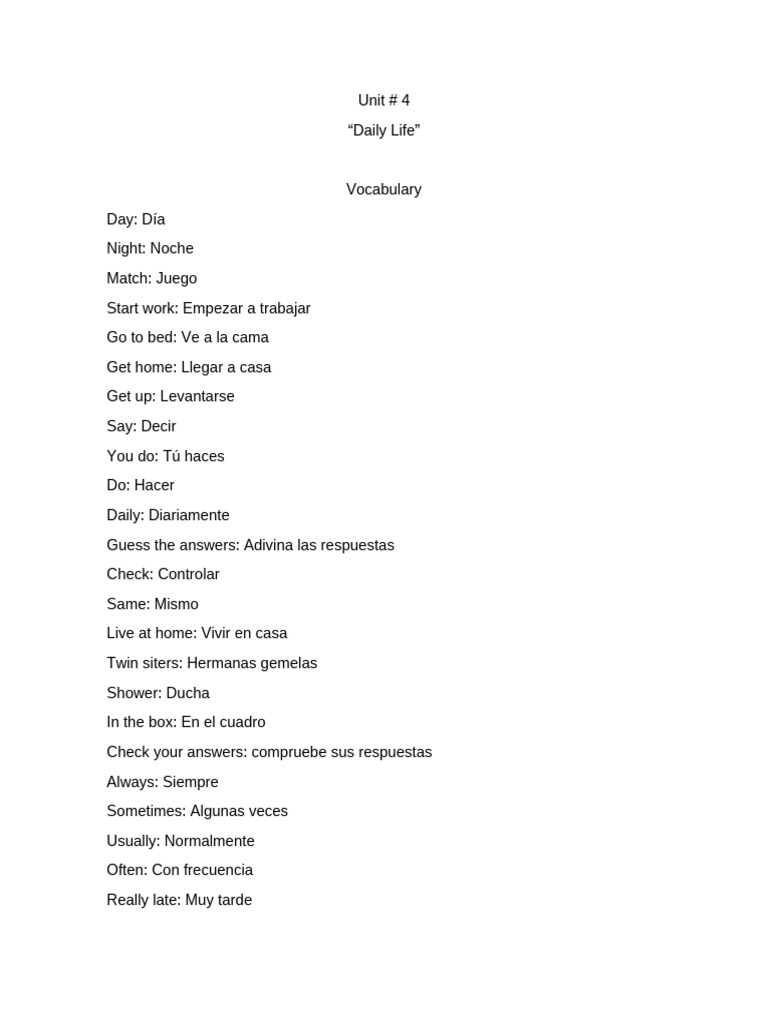 Word List Unit 4 - Saida | PDF