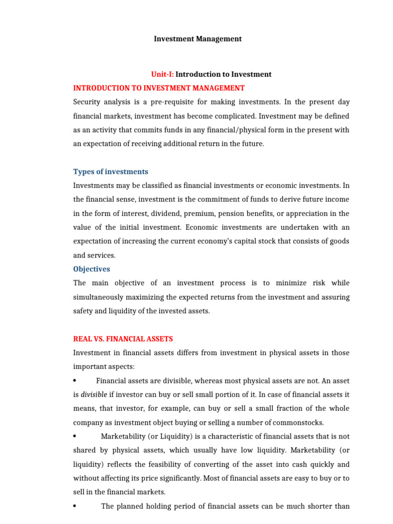 Investment Management Basics | PDF | Investing | Financial Risk