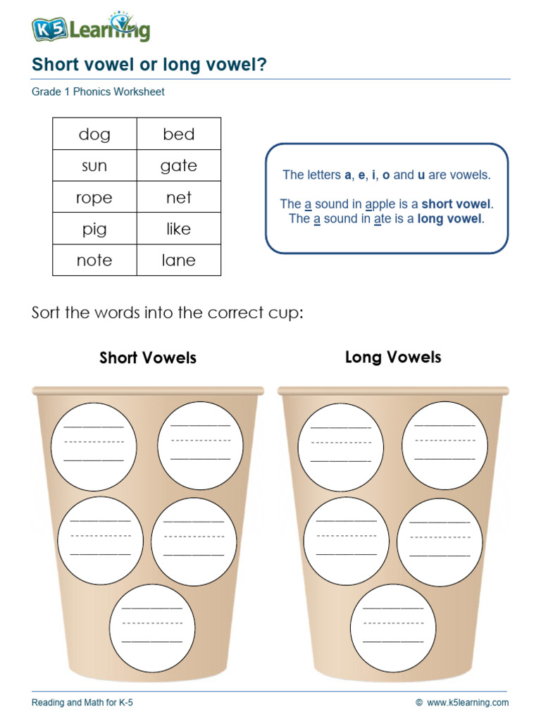 Grade 1 Short Long Vowels | PDF