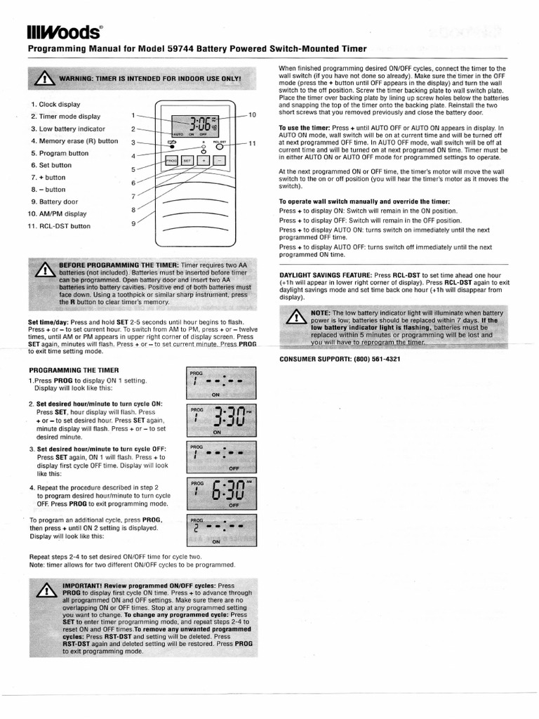 Woods 59744 Wall Switch Timer Manual | PDF | Components | Manufactured ...