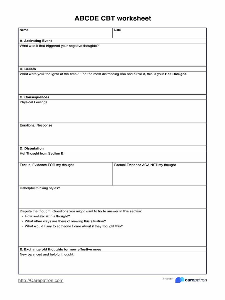 Abcde CBT Worksheets | PDF