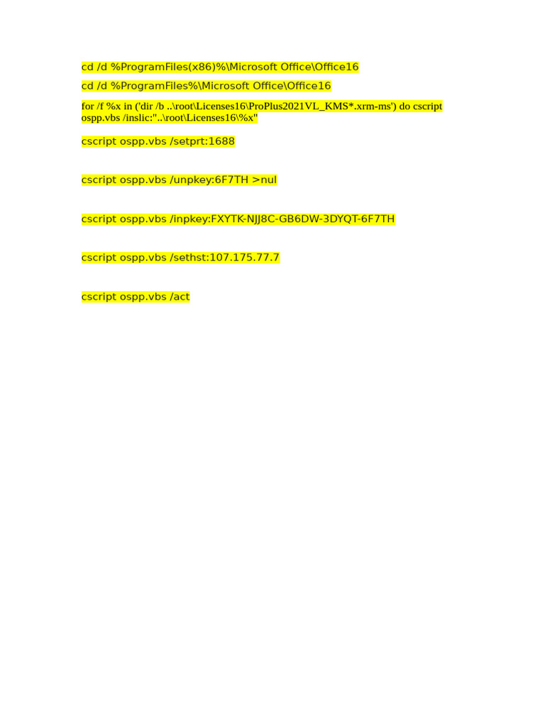 For /F %X in ('Dir /B ../Root/Licenses16/Proplus2021Vl - Kms .XRM-MS ...