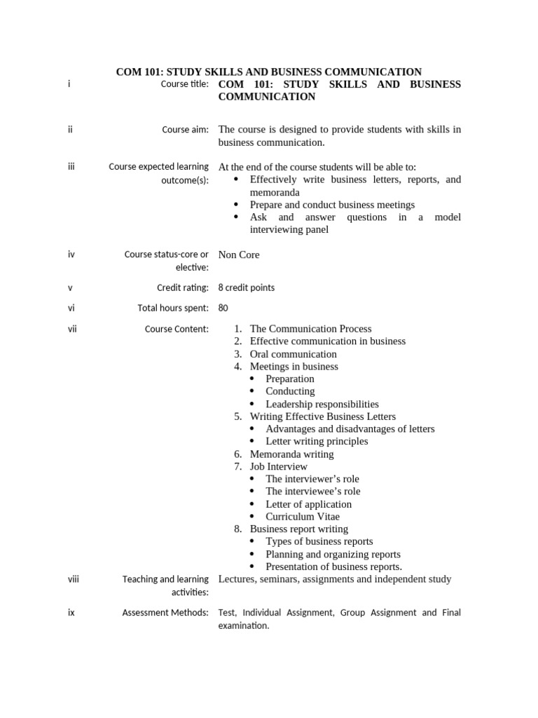 Com 101, Course Outline | PDF | Behavior Modification | Learning