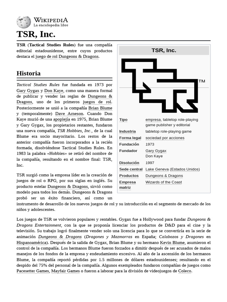 TSR, Inc. | PDF | Tsr, Inc. | Juego de rol